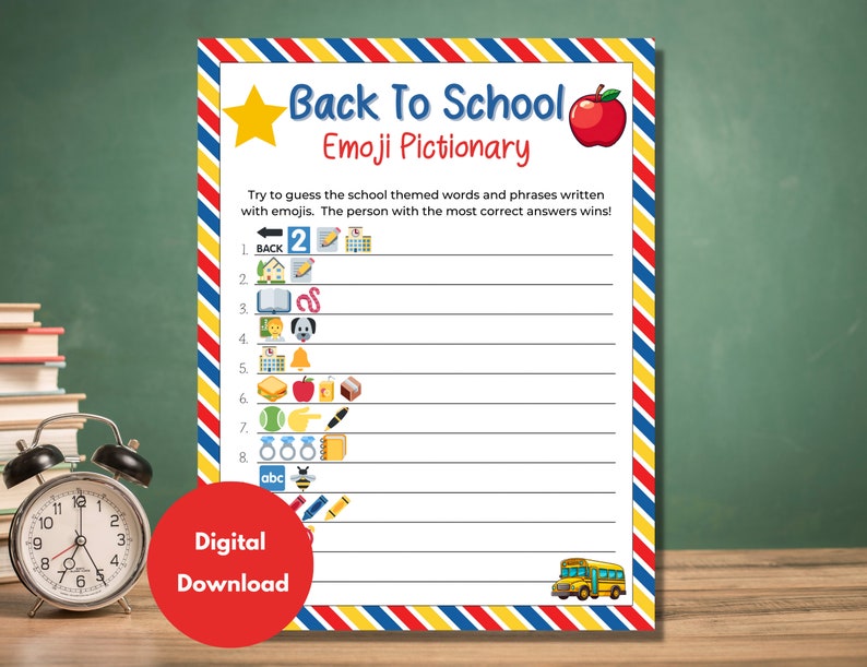 Back to School Emoji Pictionary | Back to School Emoji Game | Back to ...