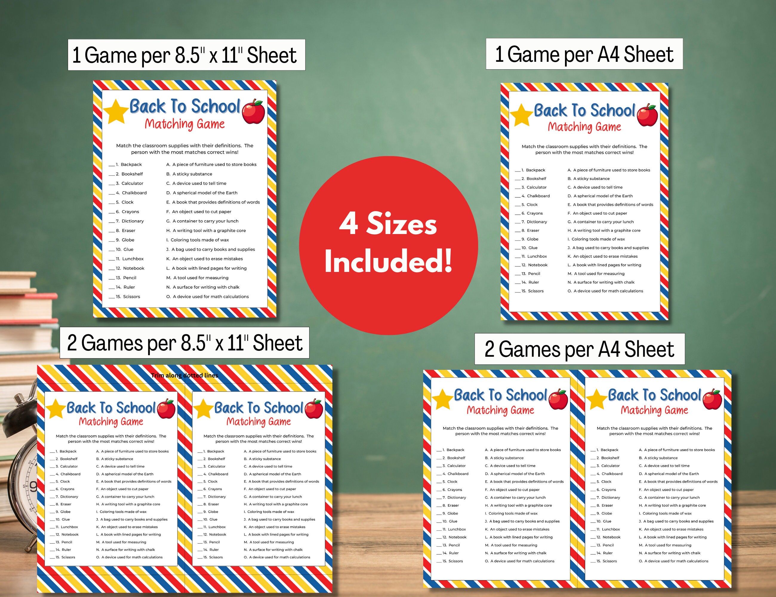 Back to School Matching Game | Back to School Games | Back to School ...