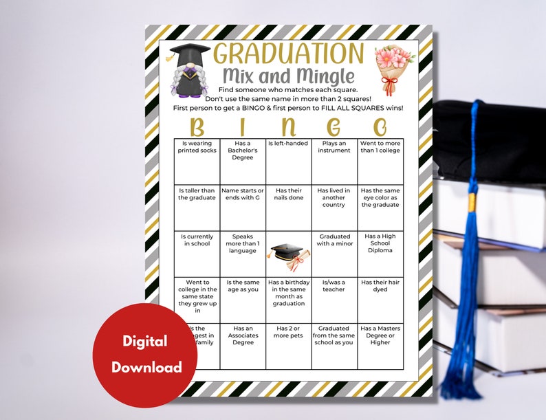 Graduation Find the Guest Bingo | Ice Breaker Game | Mix & Mingle Game ...