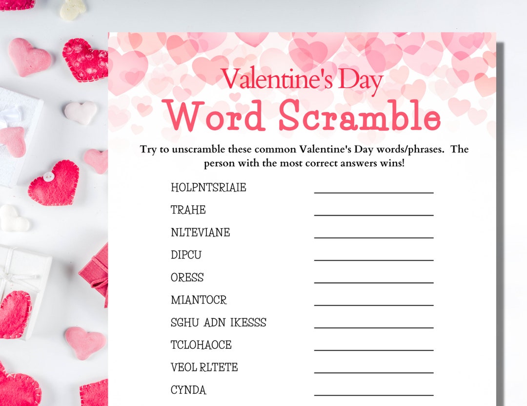 Valentines Day Word Scramble Game, Valentines Day Unscramble Game ...
