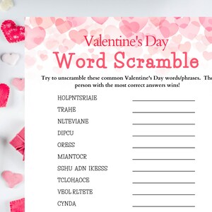 Valentines Day Word Scramble Game, Valentines Day Unscramble Game ...
