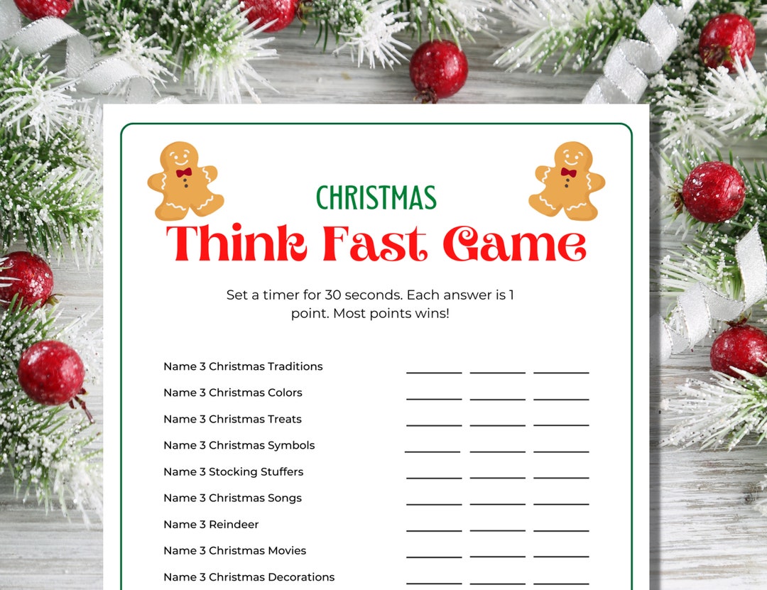 Christmas Games, Christmas Think Fast Game, Trivia Game, Printable ...