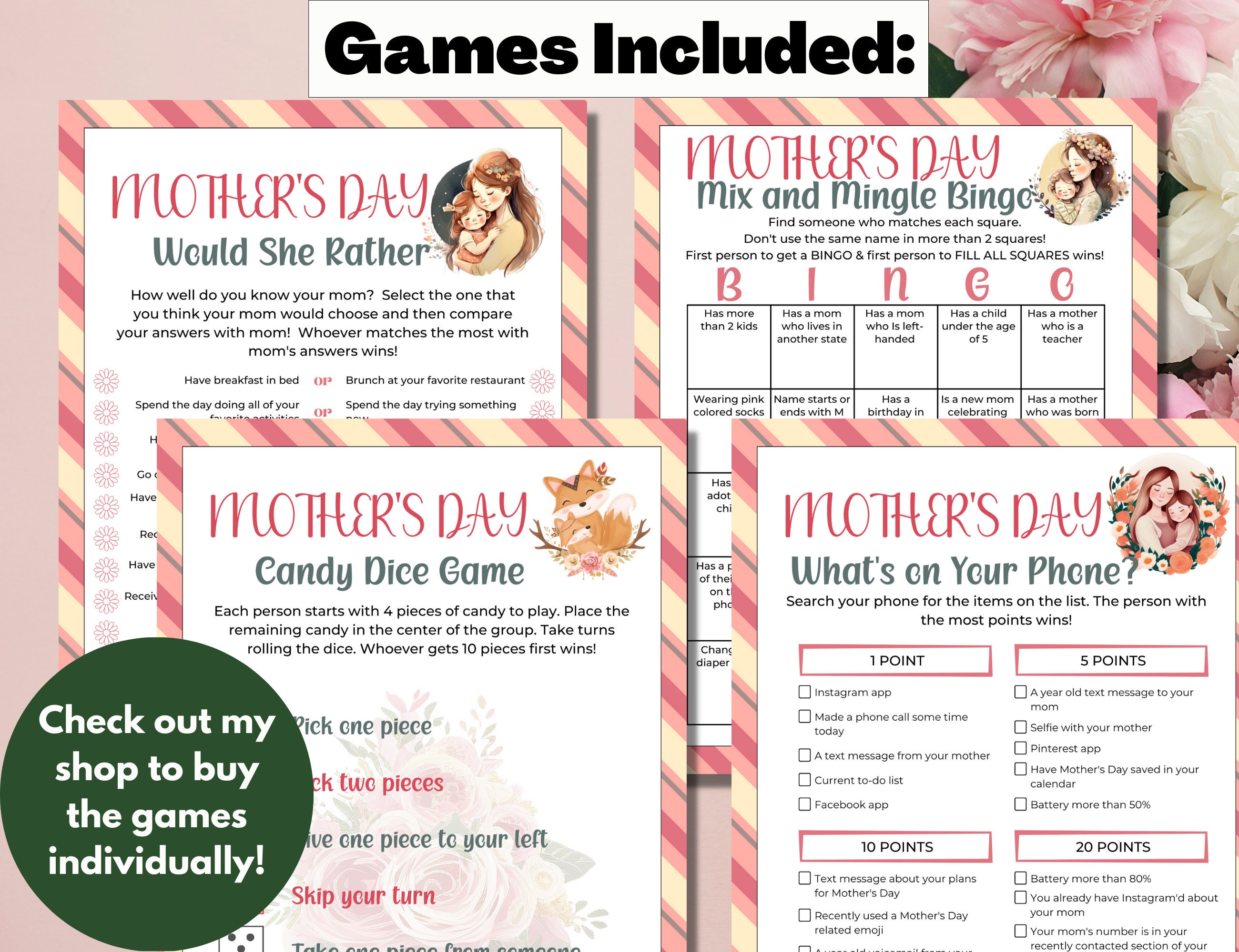 Mothers Day Games Mothers Day Party Game Mothers Day Game Bundle ...