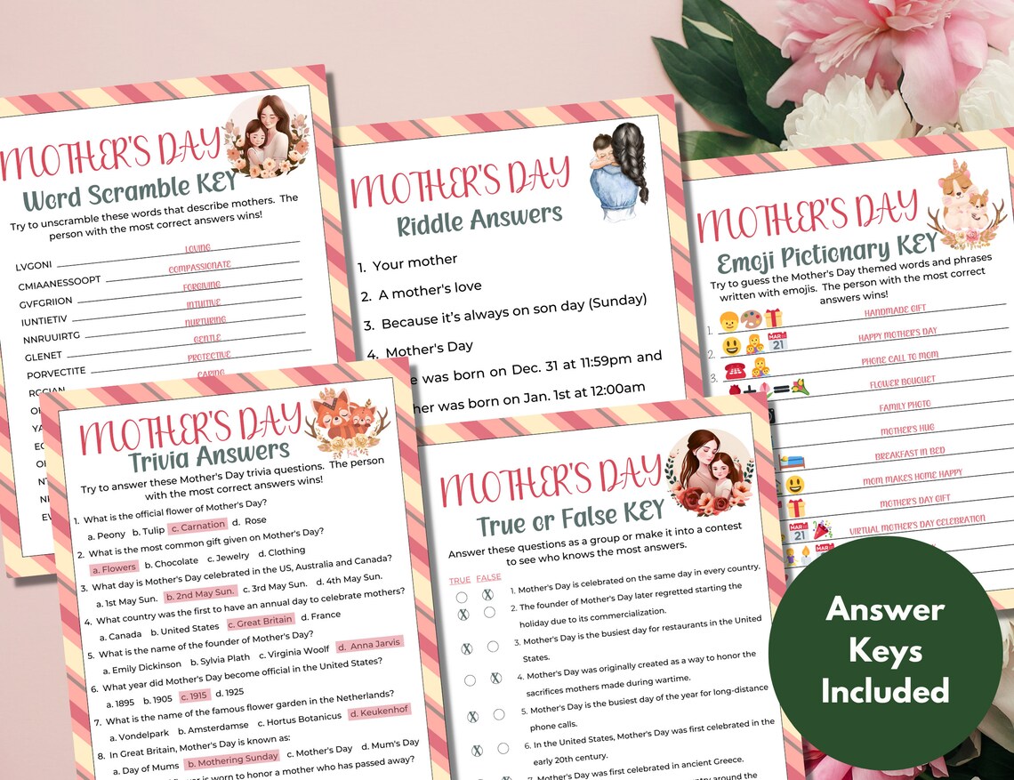 Mothers Day Games | Mothers Day Party Game | Mothers Day Game Bundle ...