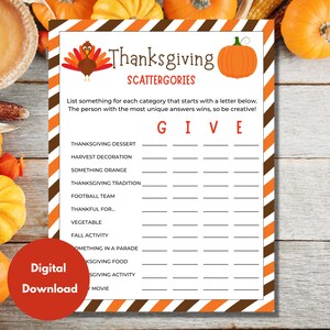 Thanksgiving Scattergories Game | Thanksgiving Word Game | Thanksgiving ...