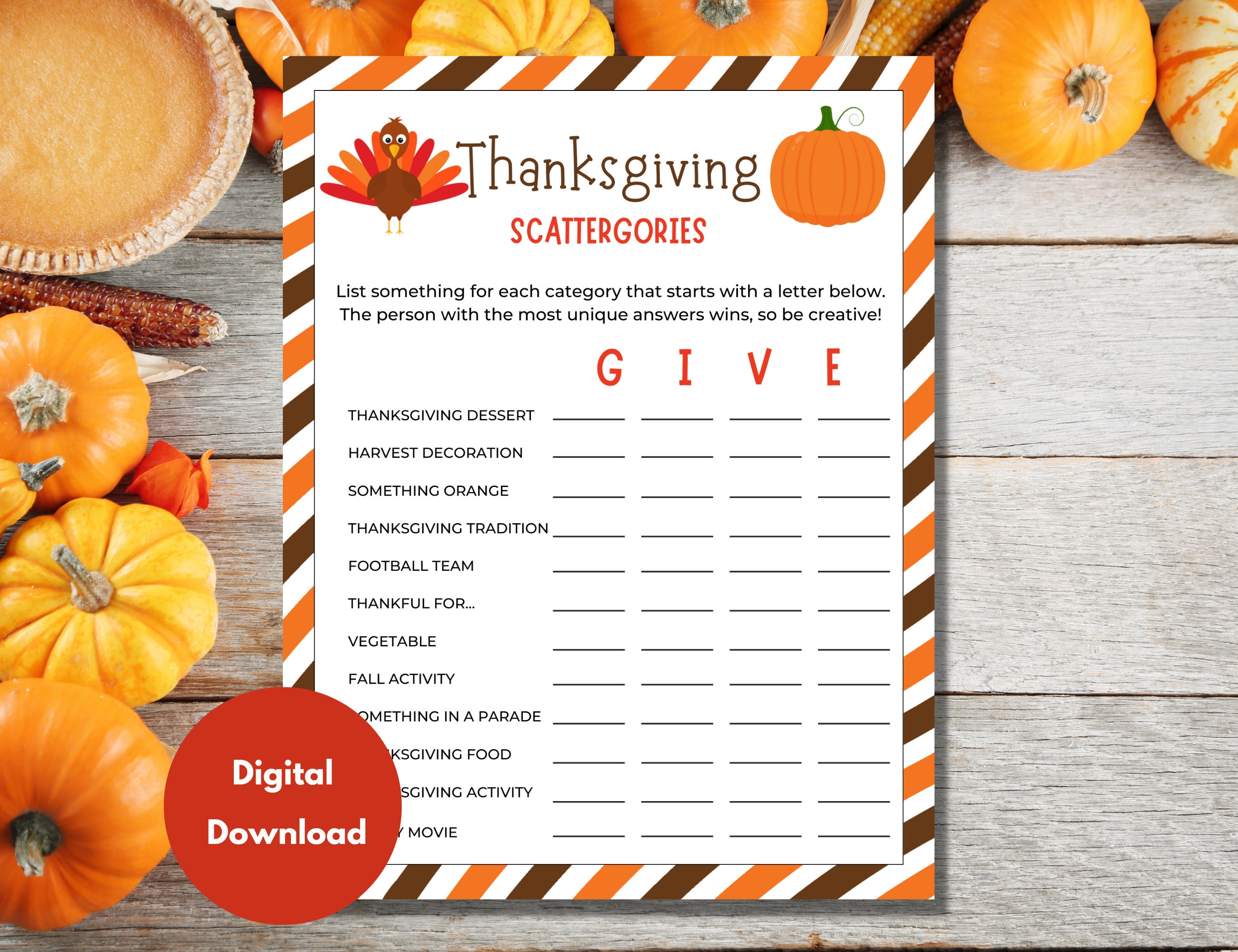 Thanksgiving Scattergories Game | Thanksgiving Word Game | Thanksgiving ...