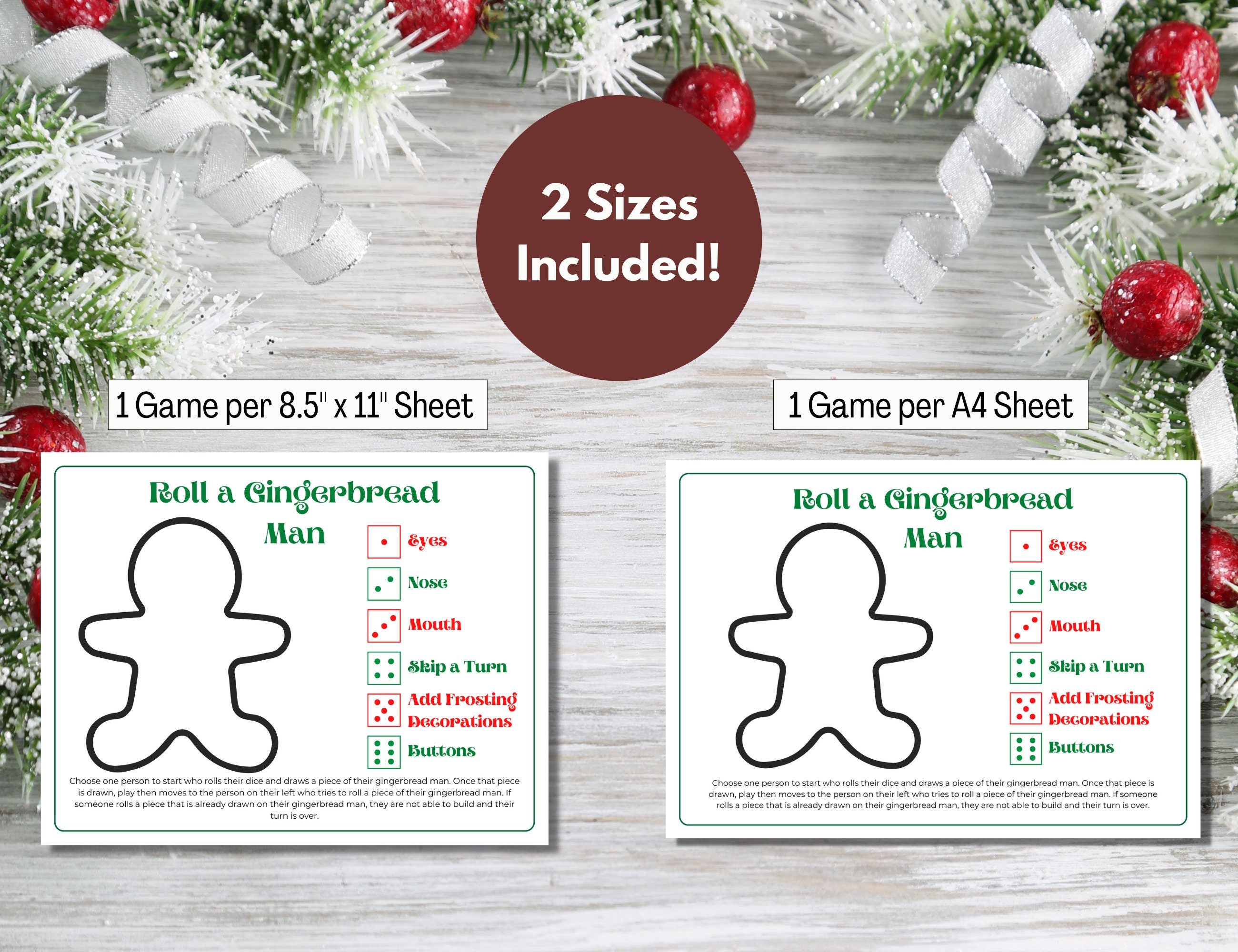 Roll a Gingerbread Man, Dice Game, Christmas Drawing Game, Printable ...