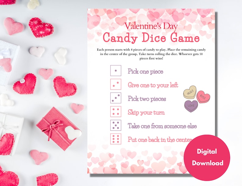 Valentines Day Candy Dice Game, Valentines Day Kids Game, Valentines ...