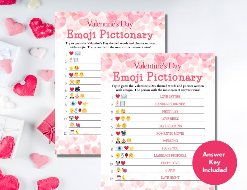 Valentines Day Emoji Pictionary Game, Valentines Day Emoji Game ...