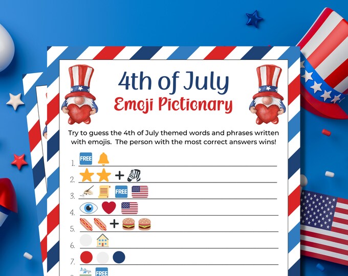 July 4th Game, Emoji Pictionary, Party Game, Emoji Game, for Adults ...