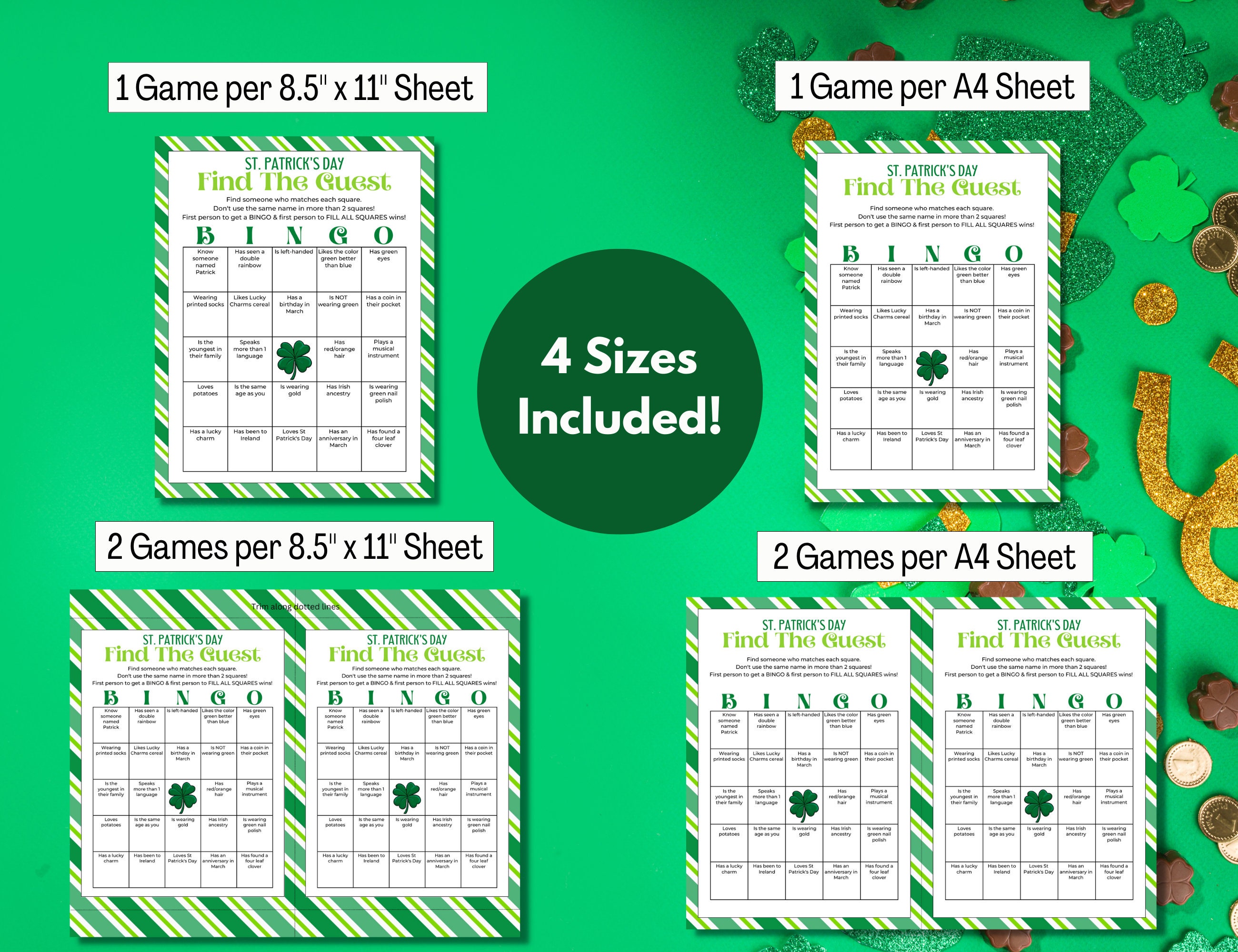 St Patrick's Day Find the Guest Bingo, Ice Breaker Game, Mix & Mingle ...