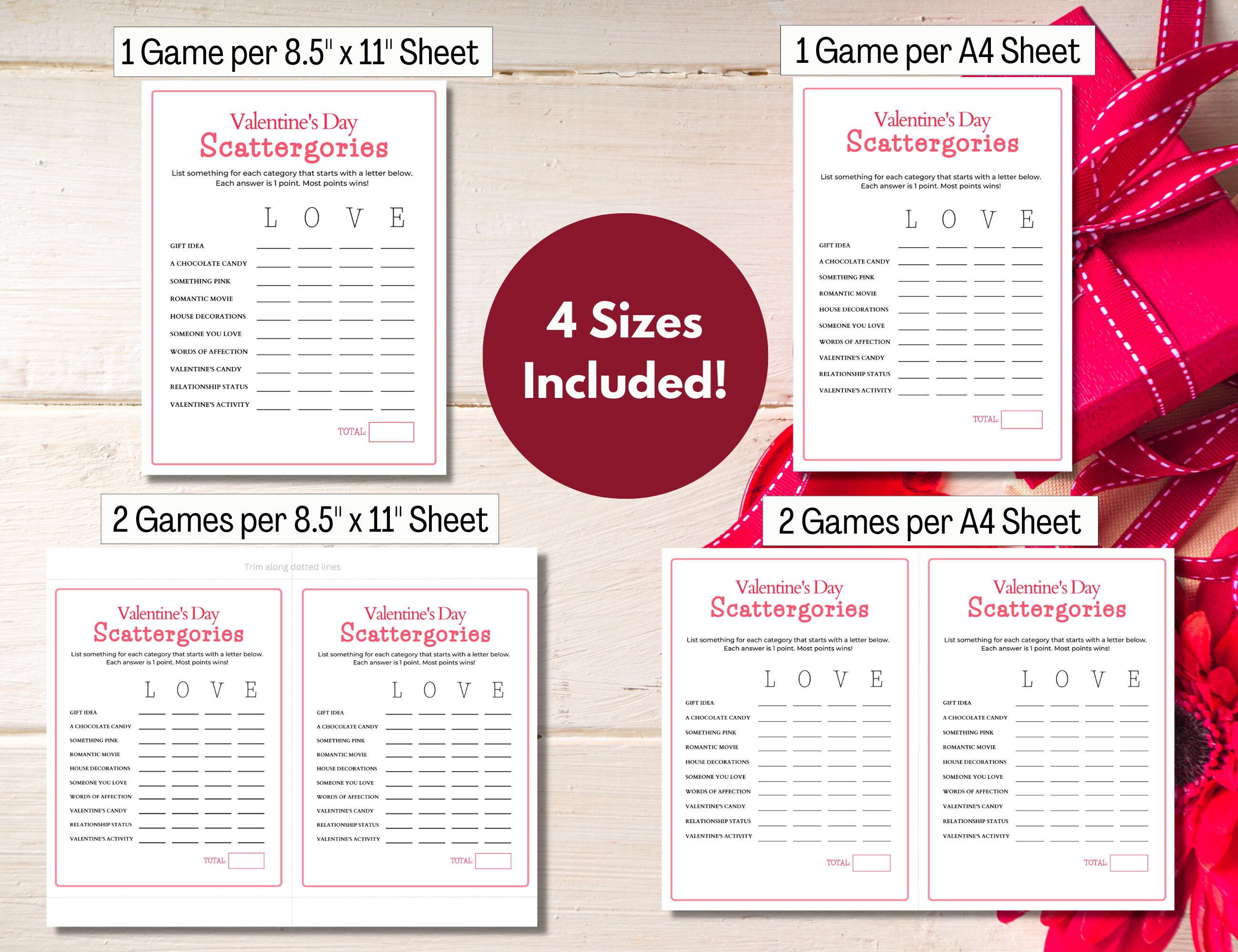 Valentines Day Scattergories Game, Valentines Day Word Game, Valentines ...