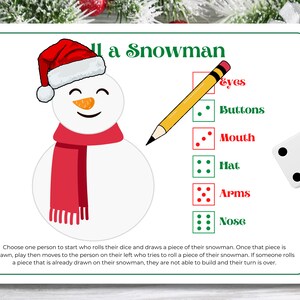 Roll a Snowman, Dice Game, Christmas Drawing Game, Printable Christmas ...