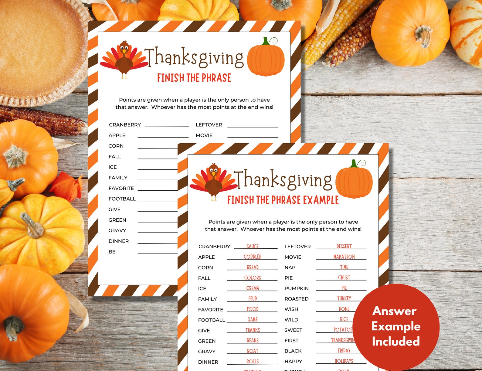 Thanksgiving Finish the Phrase | Fill in the Blank | Thanksgiving Games ...
