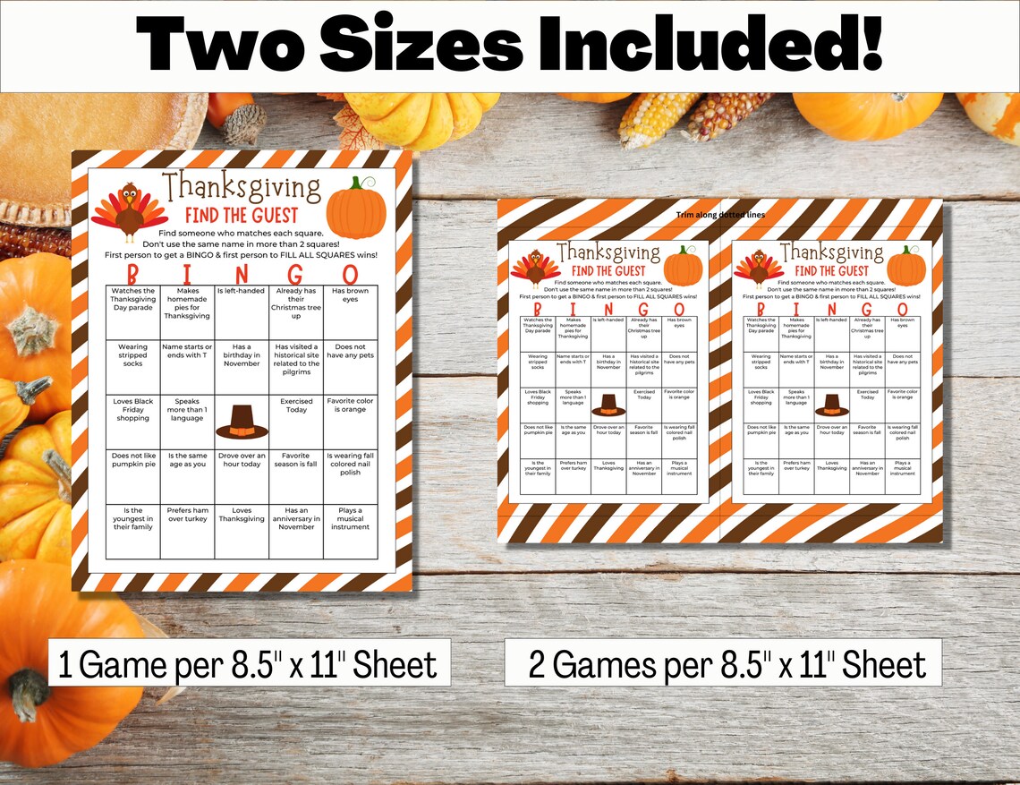 Thanksgiving Find the Guest Bingo | Ice Breaker Game | Mix & Mingle ...