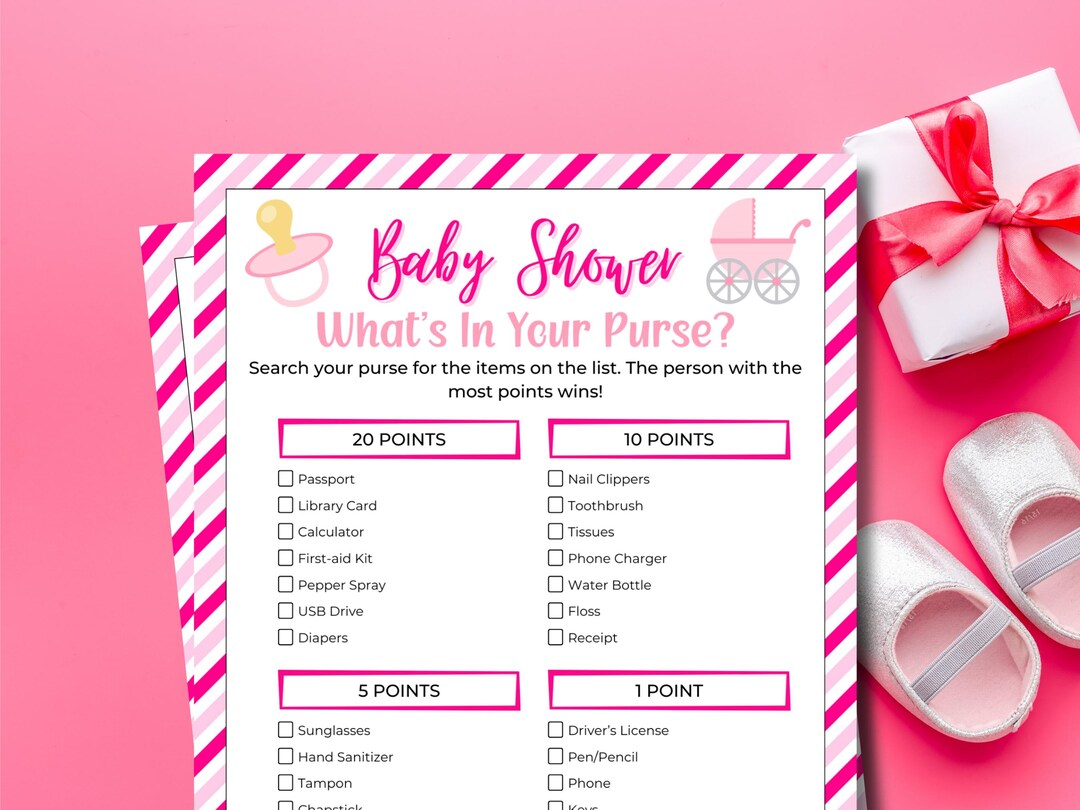 What's in Your Purse Baby Shower Game | Baby Shower Purse Game ...
