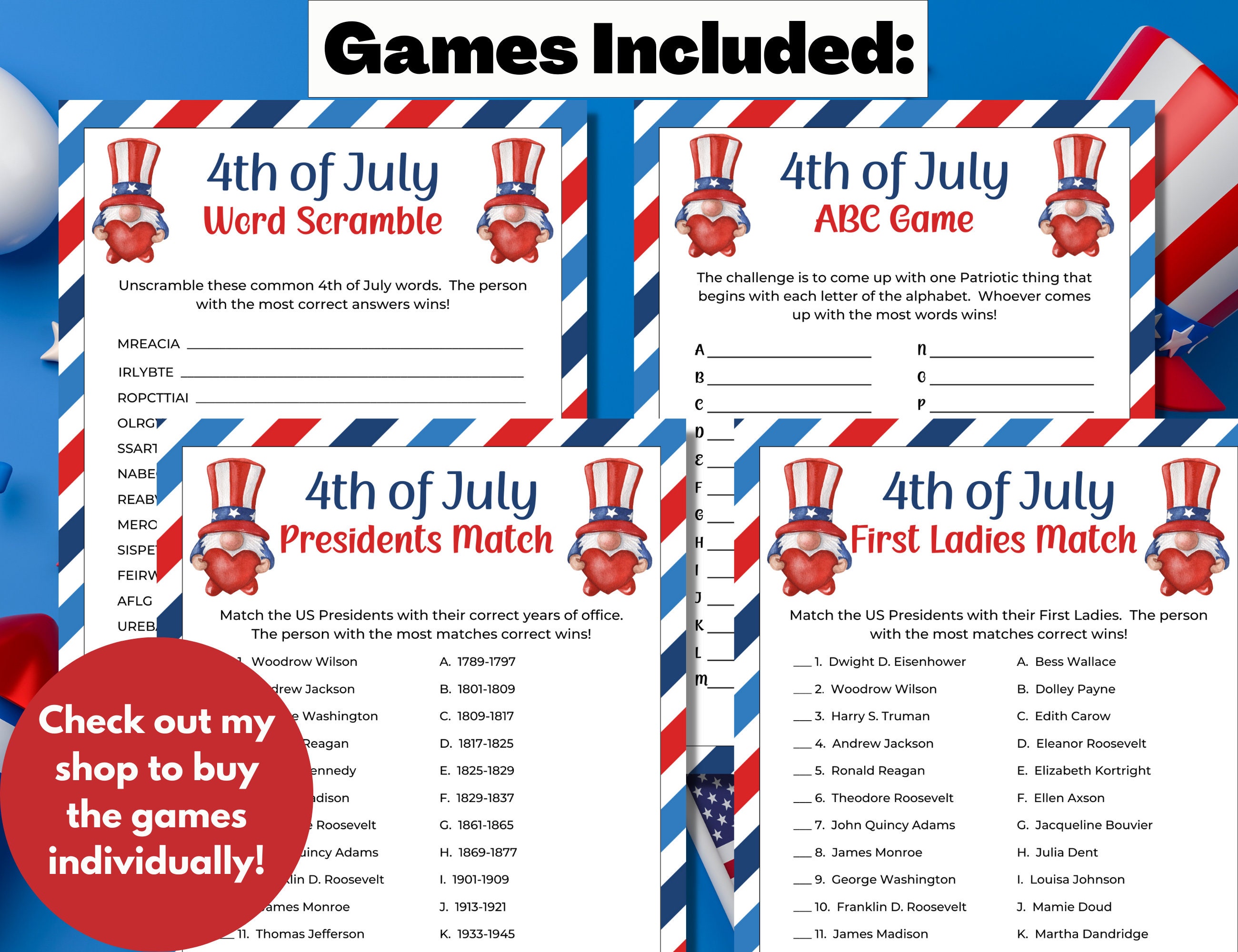 4th of July Games | Fourth of July | 4th of July Game Bundle | Family ...