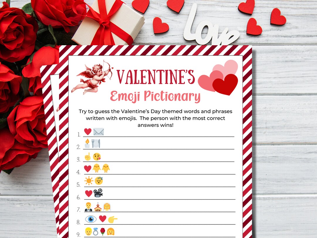Valentines Emoji Pictionary Game | Valentines Emoji Game | Valentines ...