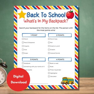 Back to School What's in My Backpack Game | Scavenger Hunt | First Day ...