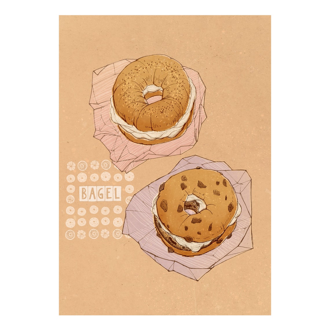 Bagels Drawings for Print. Digital Copy of a Hand-drawn Illustration ...