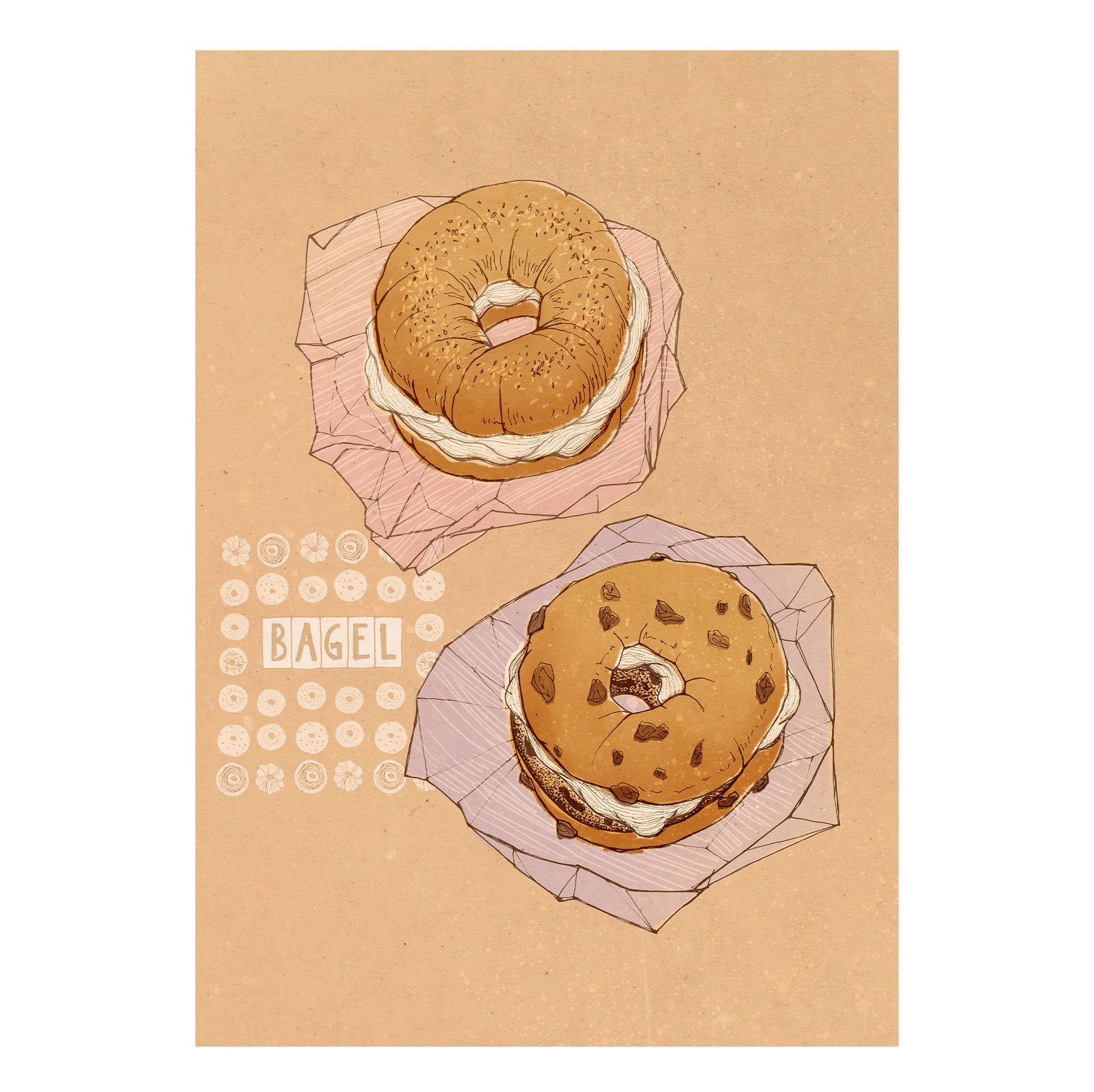 Bagels Drawings for Print. Digital Copy of a Hand-drawn Illustration ...