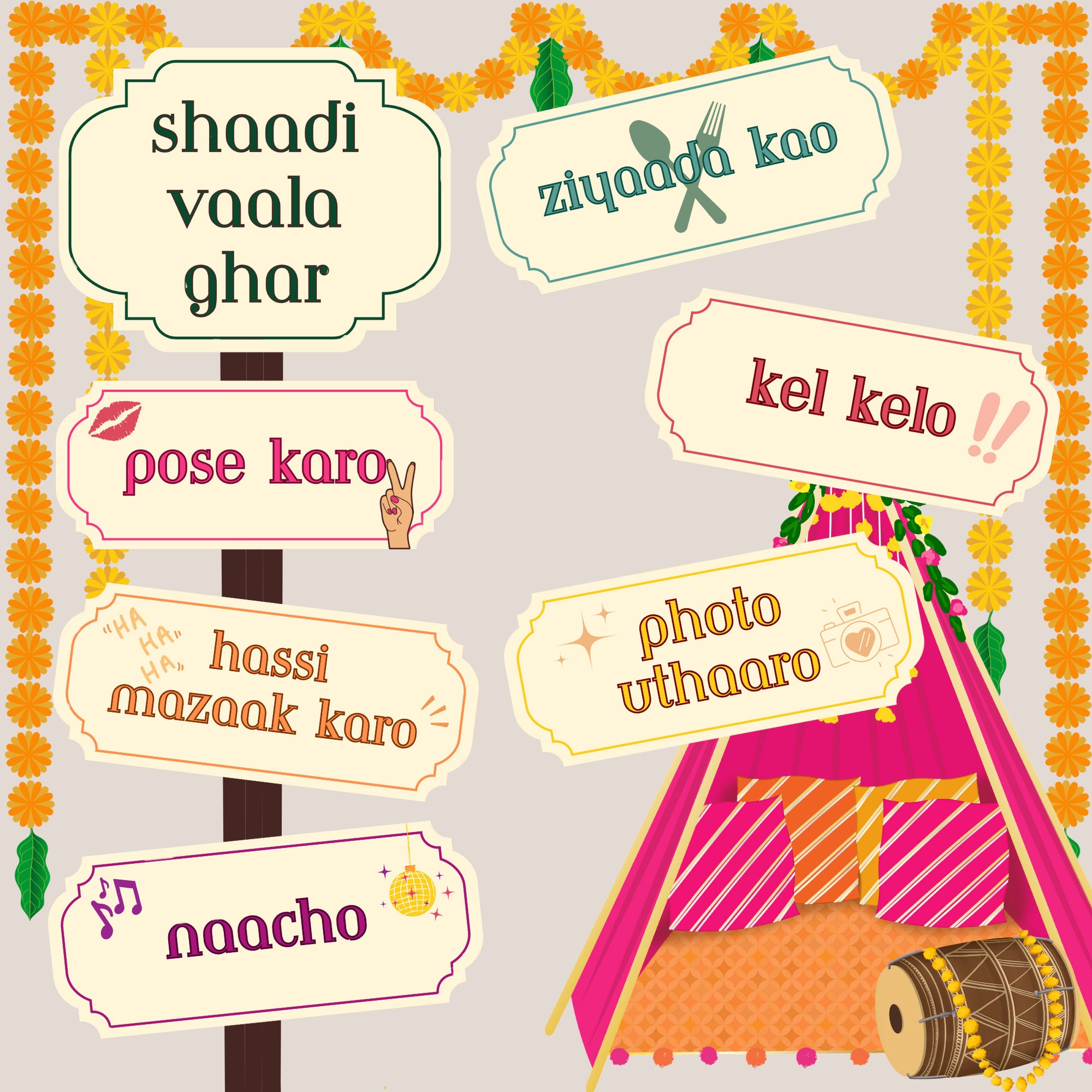 Mehndi Party - Event Signs - Decor - Road Sign Inspired (URDU ...