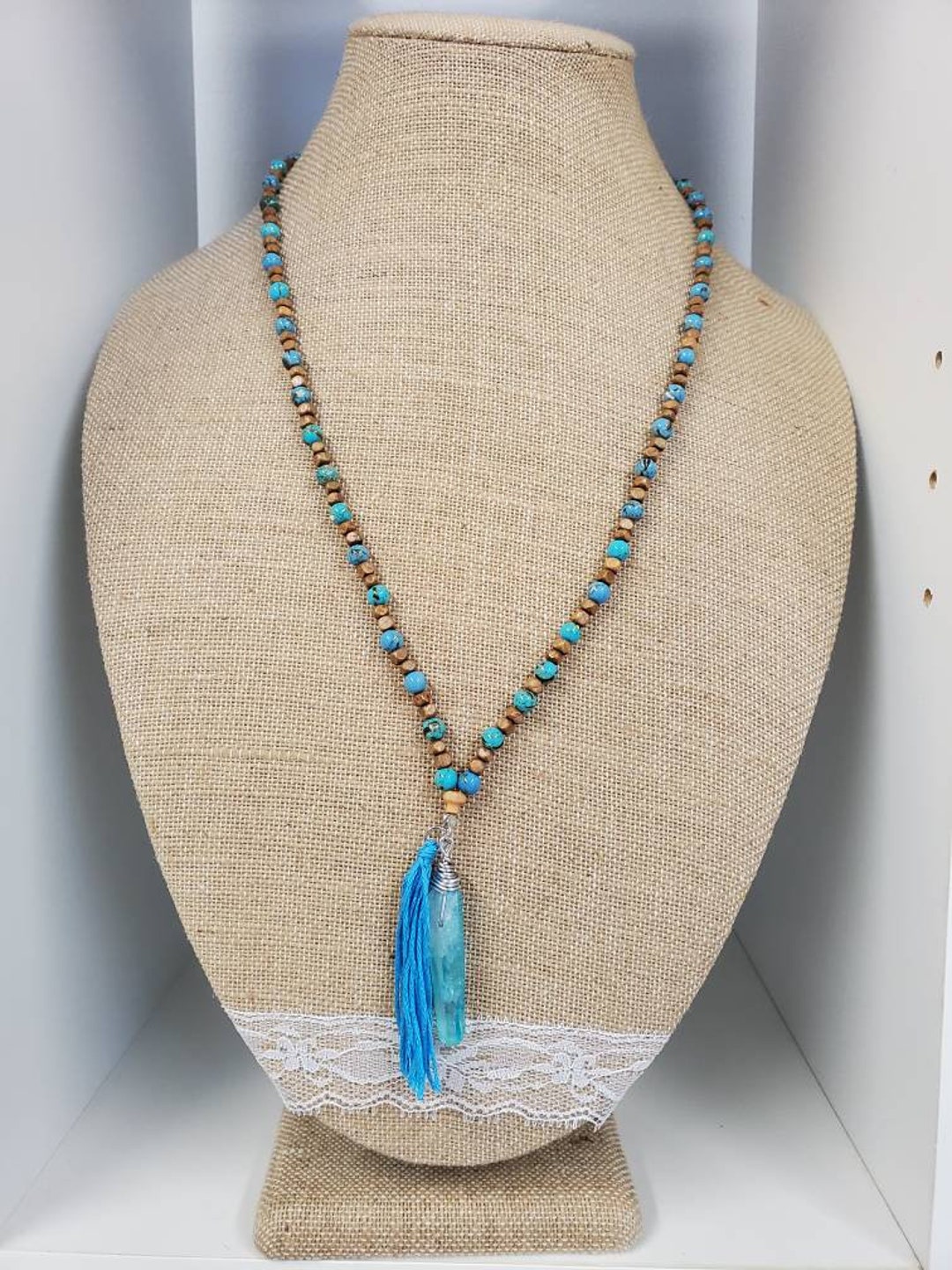 Beaded Necklace With Crystal & Tassel - Etsy