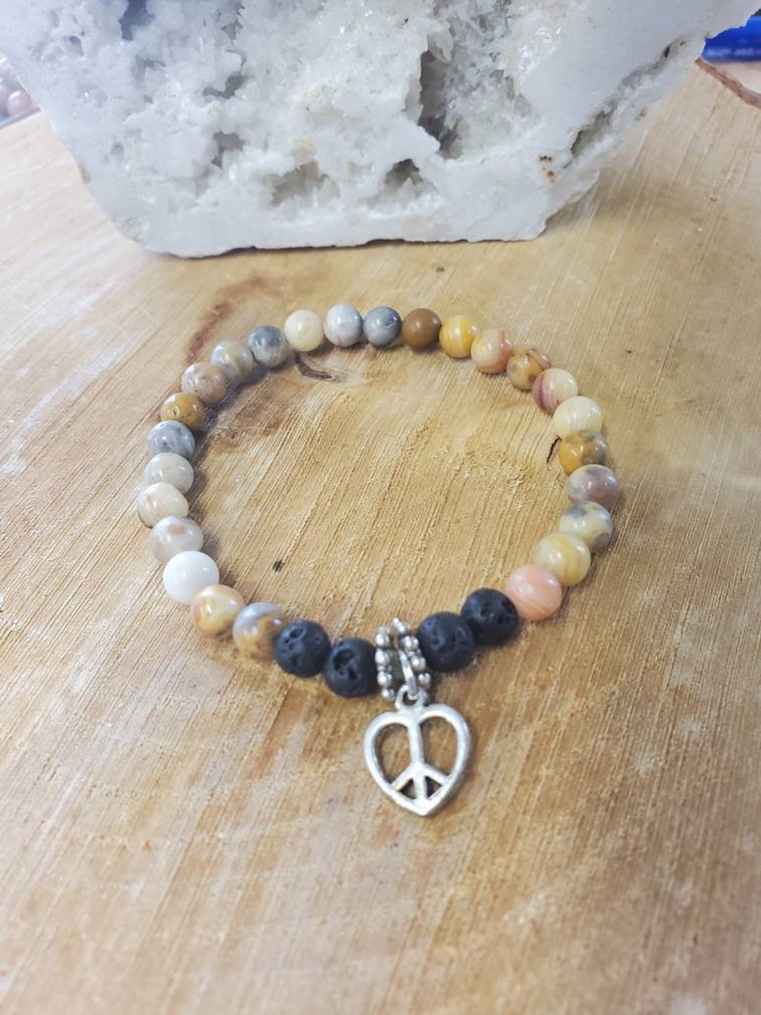 African Jasper Beaded Bracelet With Peace Charm - Etsy