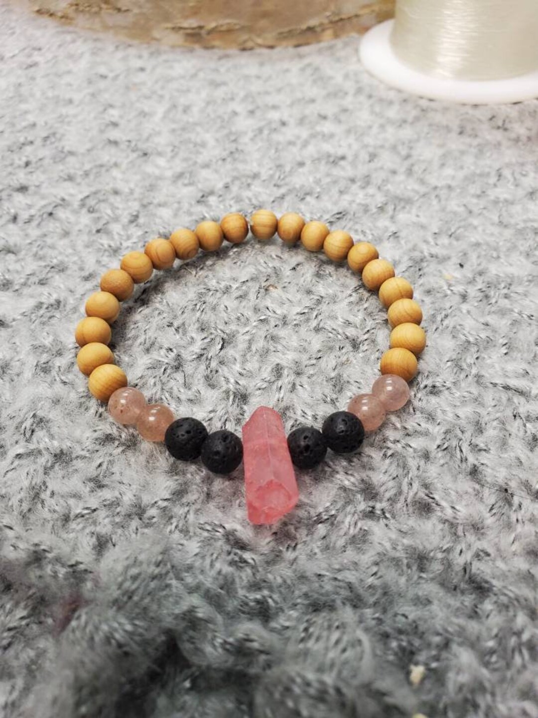 Rosa Quarz, Kirschquarz, Lava Felsen & Sandelholz Diffusor Armband ...