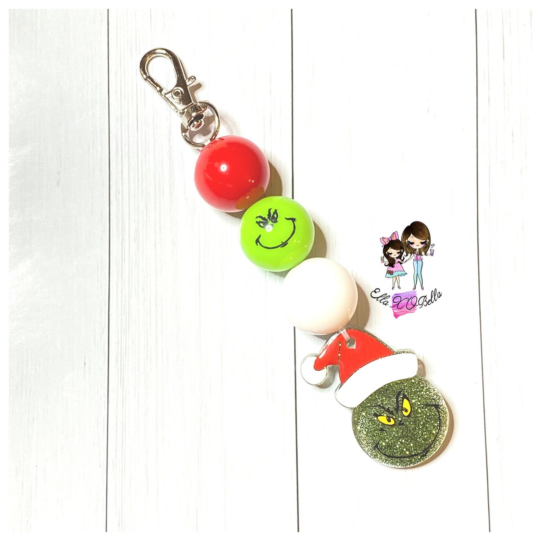 Grinch Inspired Charm/beaded Keychain/bubblegum Bead Charm/bag - Etsy