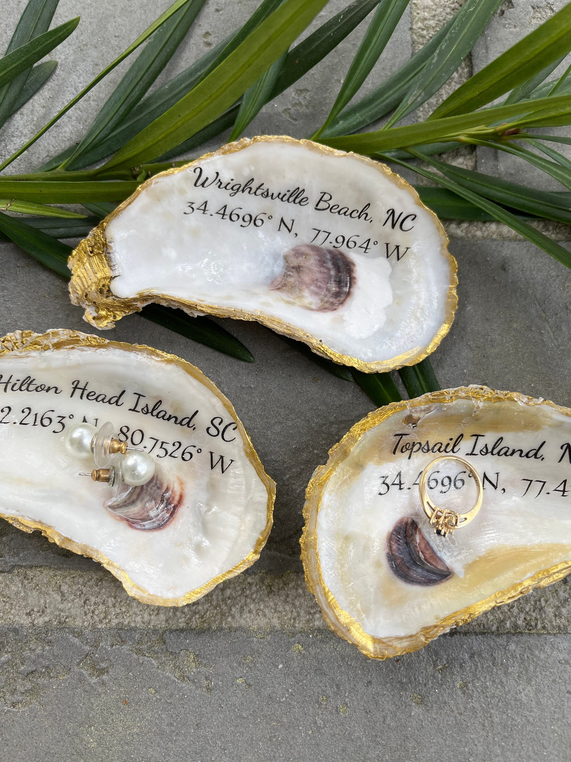 Oyster Shell Ring Dish, Personalized Coordinates ,latitude Longitude ...