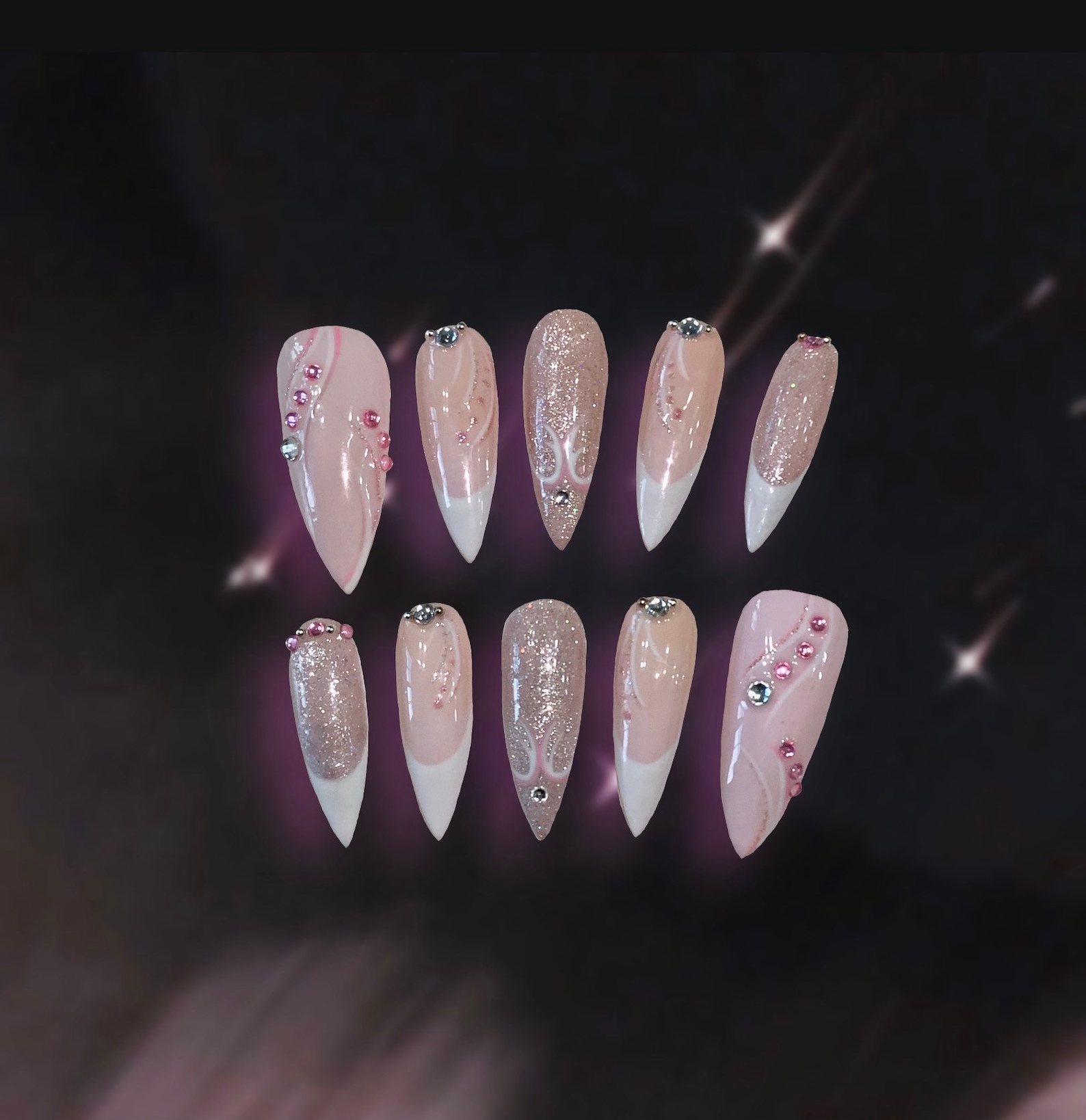 Pink Glam Y2k Inspired Nail Set - Etsy