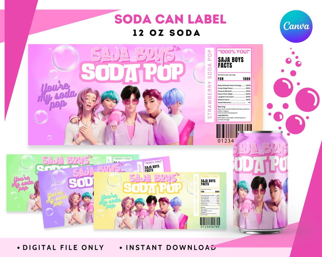 Kpop Demon Hunters Soda Can Labels | Saja Boys Birthday Party Pop ...