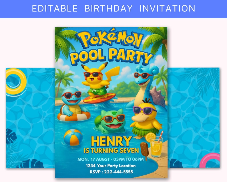 Pokémon Pool Party Invitation – Kids Birthday Invite – Summer Swim ...