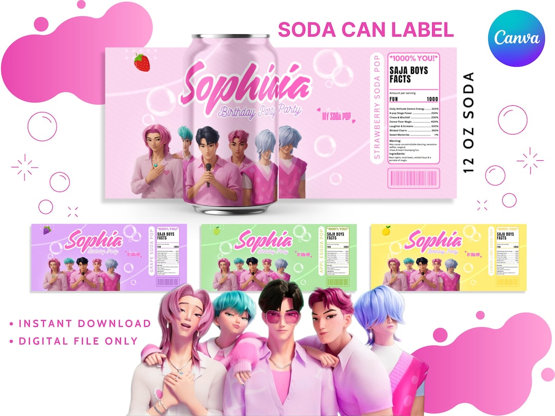 Sajaboys Kpop Demon Hunters Soda Can Labels | Saja Boys Birthday Party ...