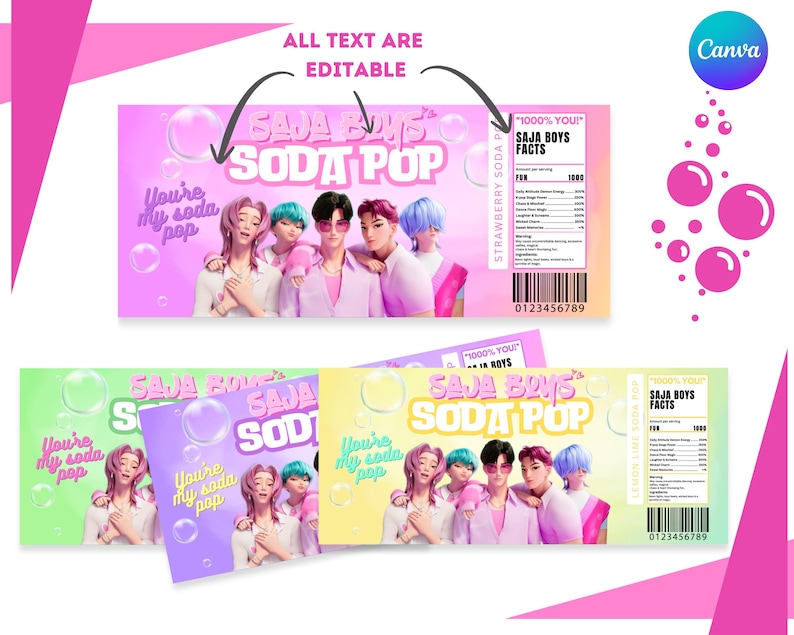 Kpop Demon Hunters Soda Can Labels | Saja Boys Birthday Party Pop ...