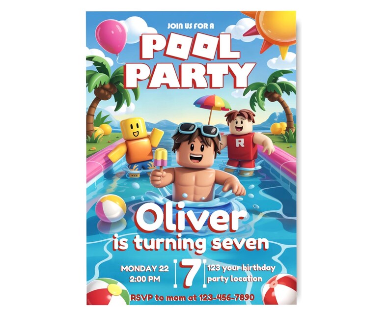 Roblox Birthday Invitation Template: Editable Gamer Party Invite (5x7 ...