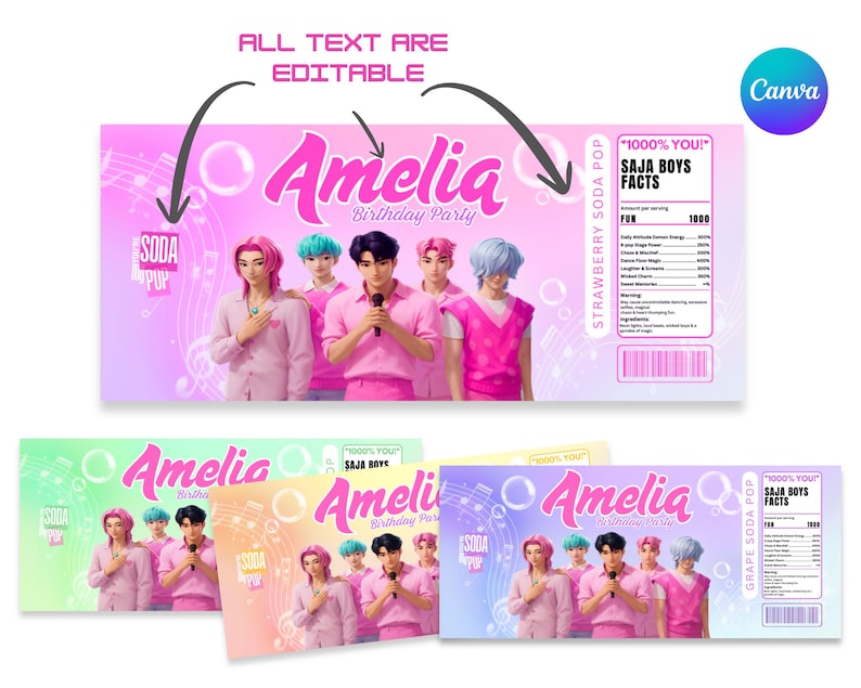 Saja Boys Kpop Demon Hunters Soda Can Labels | Sajaboys Birthday Party ...