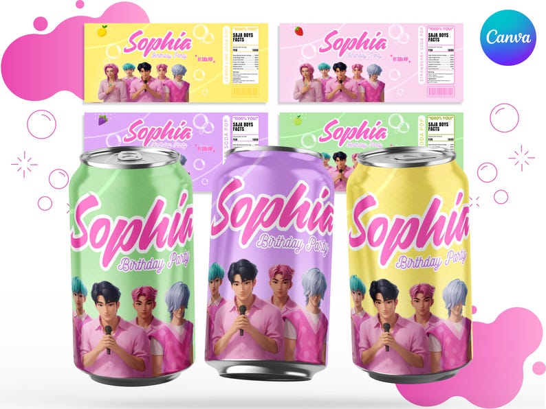 Sajaboys Kpop Demon Hunters Soda Can Labels | Saja Boys Birthday Party ...