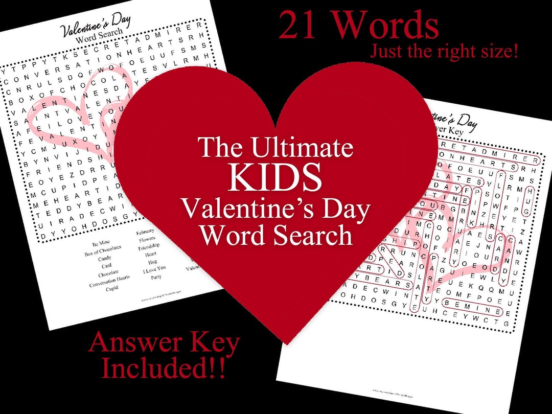 KIDS Valentine's Day Word Search Ll Valentine's Party/puzzle for Your ...