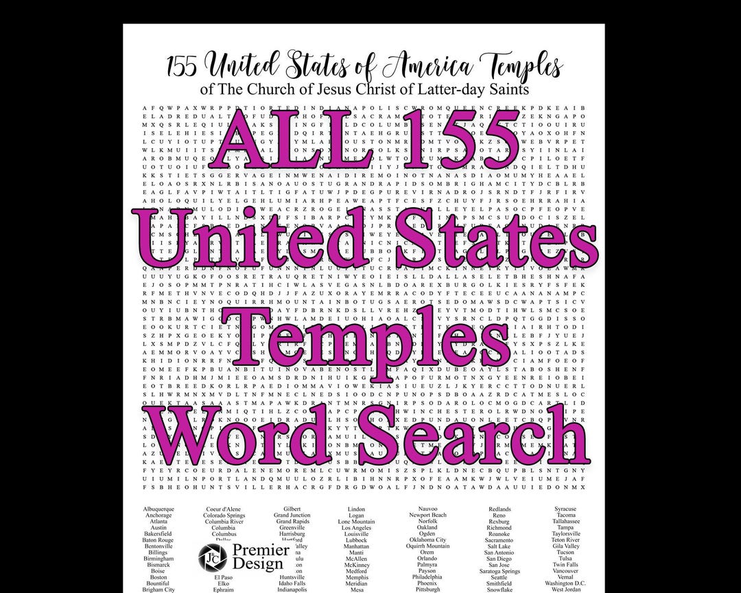 LDS Temples Word Search – United States, 155 Temples (digital Download ...