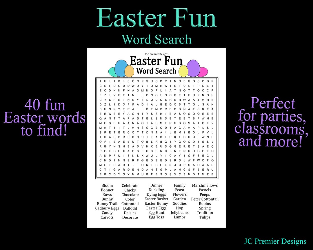 Easter Fun Word Search Puzzle Activity for Parties, Classroom Teacher ...