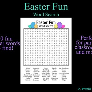 Easter Fun Word Search Puzzle Activity for Parties, Classroom Teacher ...