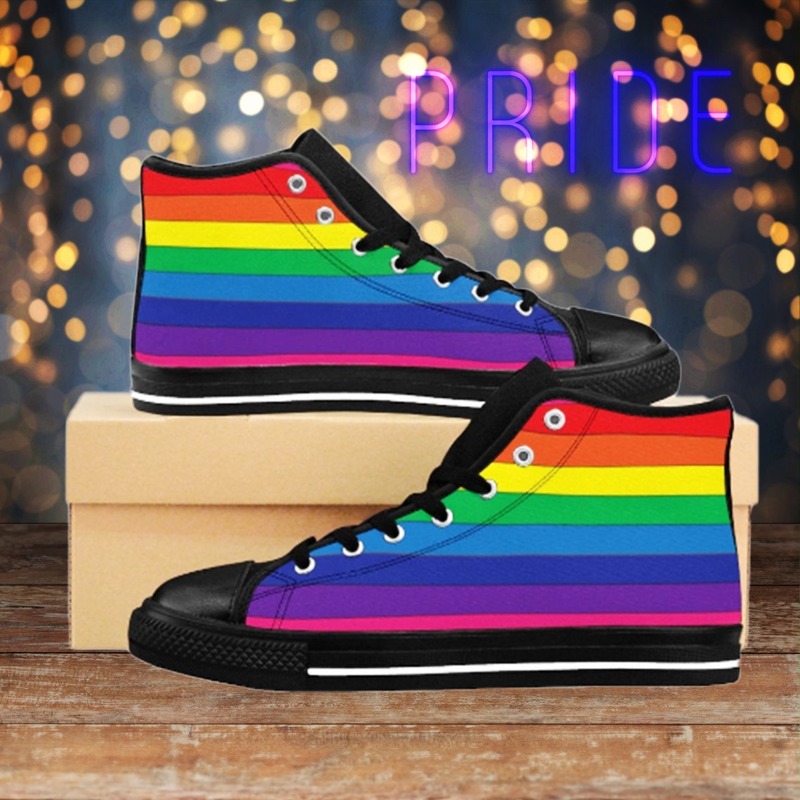 PRIDE Rainbow Men's High-top Sneakers / Gay Shoe / LGBT Shoe - Etsy
