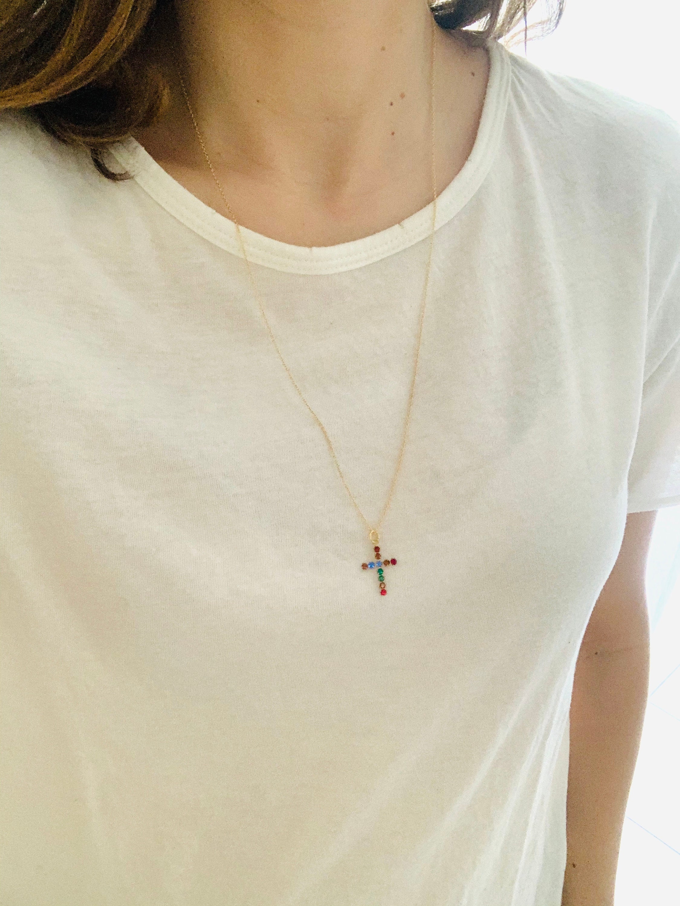 Long Cross necklace Swarovski Vintage cross | Etsy