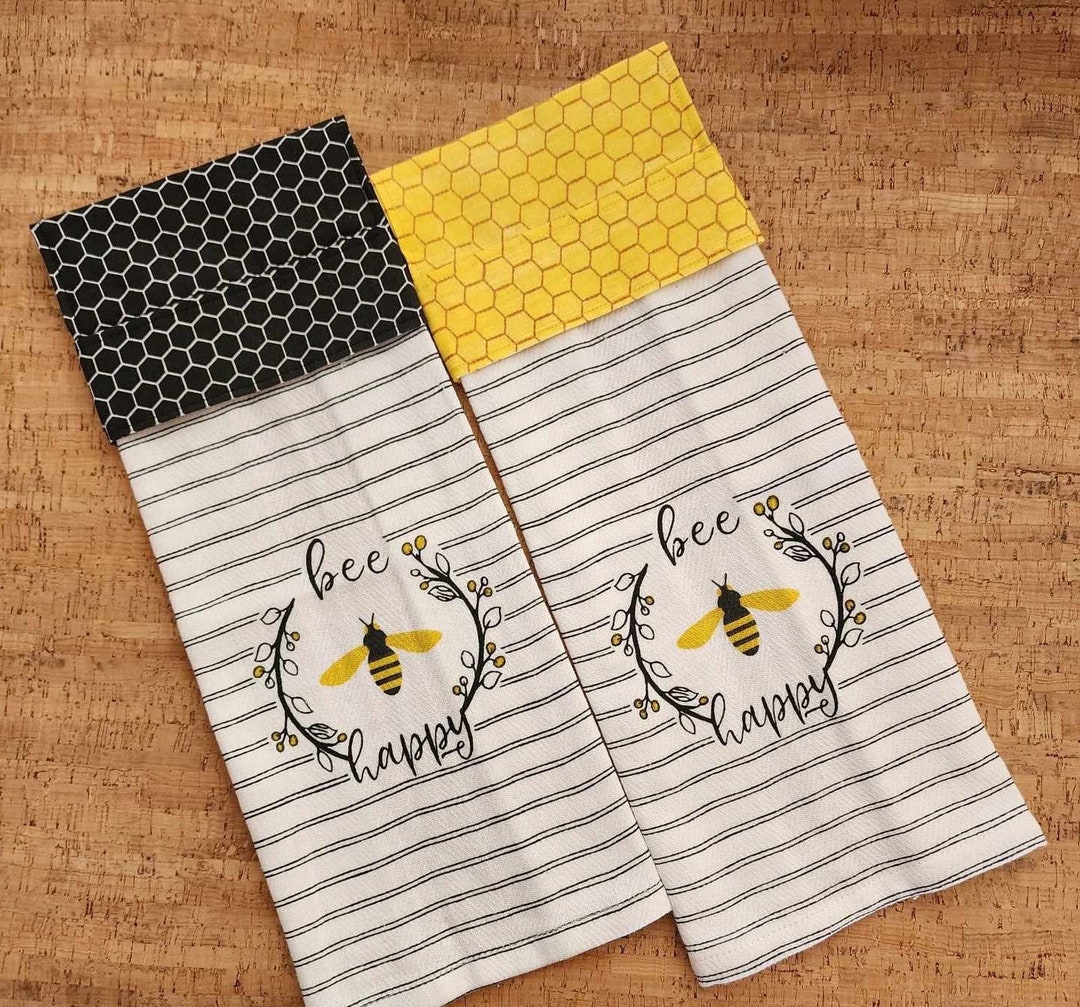 Bee Happy Hanging Kitchen Towel / Hanging Oven Towel / Hanging - Etsy