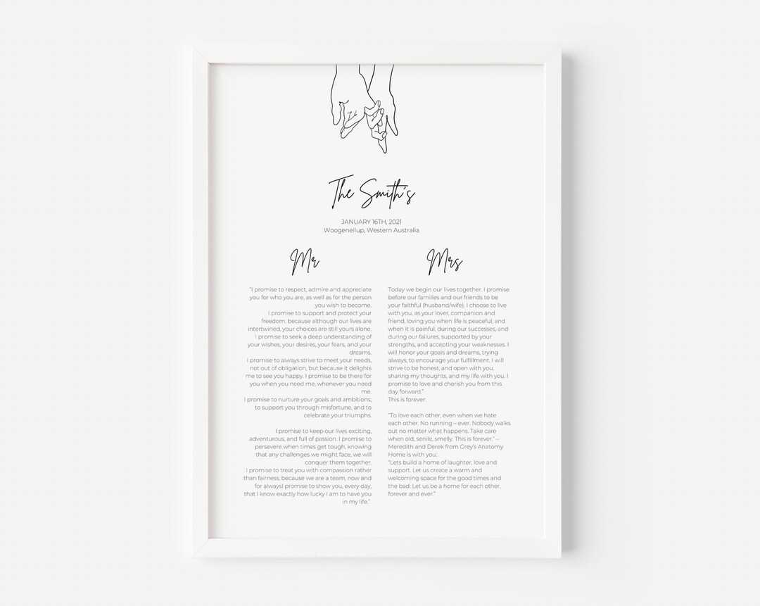 Custom Couple Vows Poster Print - Anniversary Couple Wedding Gift Print ...