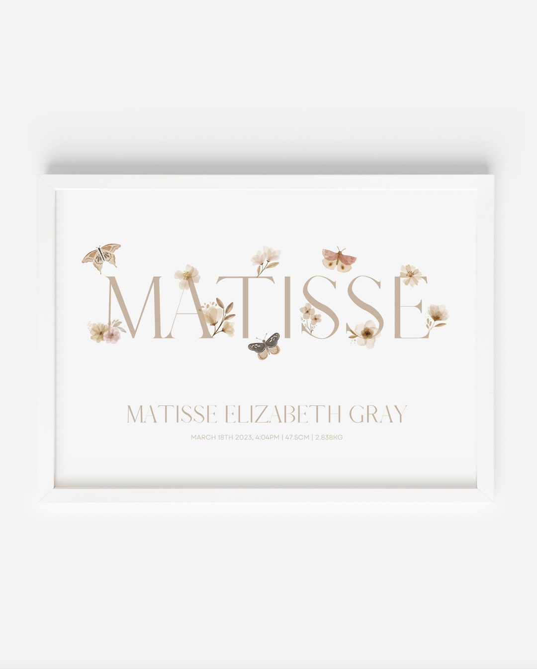 Custom Butterfly Name Print | Personalised Baby Girl Poster ...