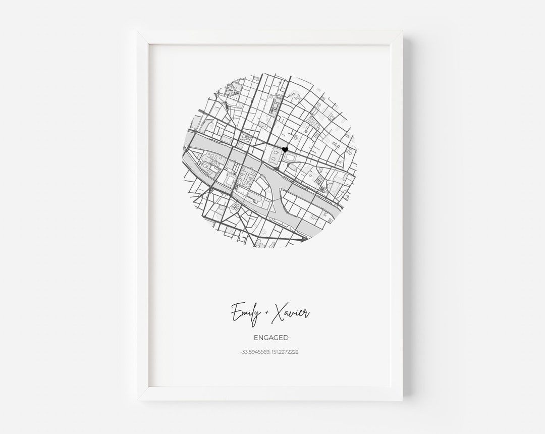 Custom Map Street Home Poster Print - Framed Wall Art Location Framed ...
