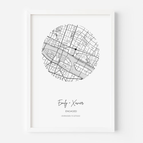 Custom Map Street Home Poster Print Framed Wall Art Location - Etsy